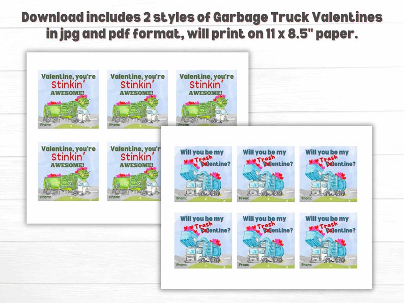 Garbage Truck Valentine's Day Cards, Kids Classroom Garbage Truck ...