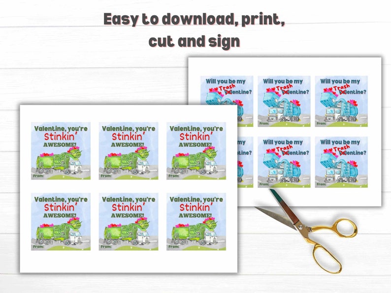 Garbage Truck Valentine's Day Cards, Kids Classroom Garbage Truck ...