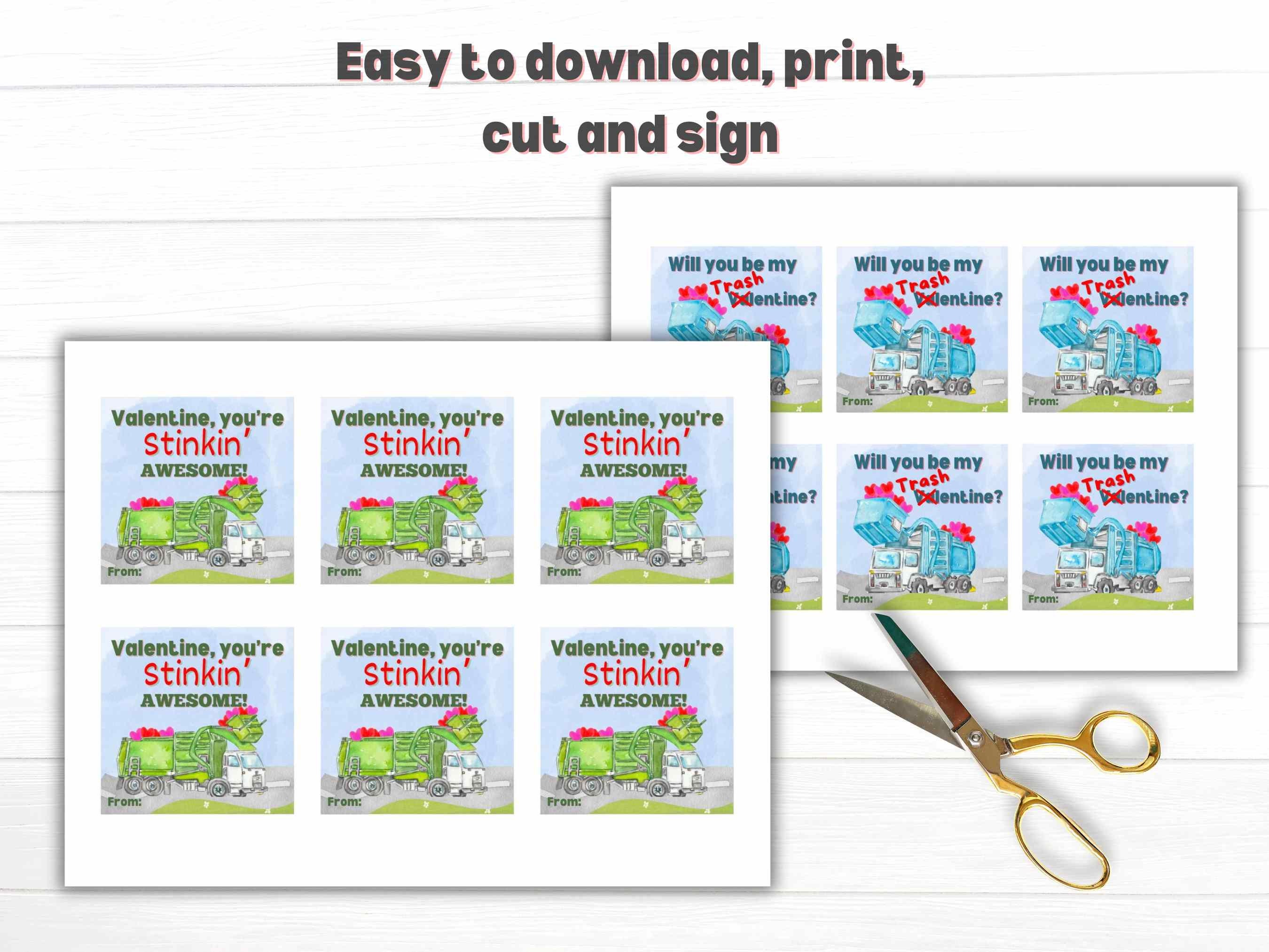 Garbage Truck Valentine's Day Cards, Kids Classroom Garbage Truck ...