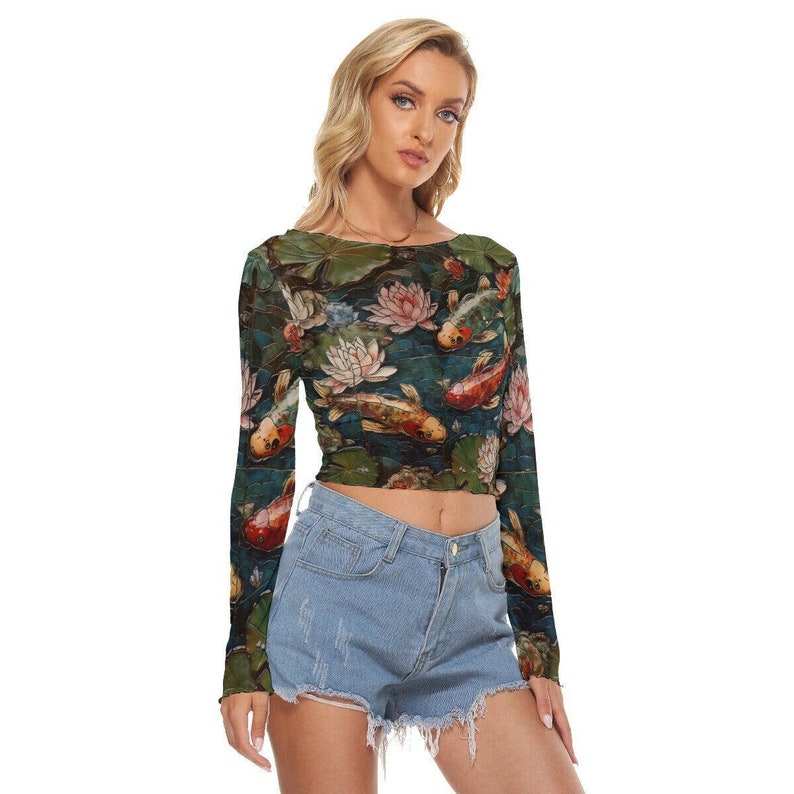 Y2k Sheer Printed Mesh Crop Top Fairy Grunge Top Grunge Crop Tops