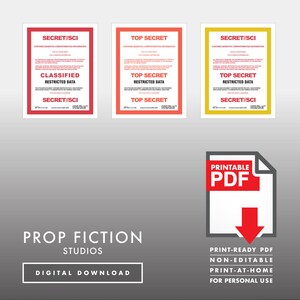 Top Secret Cover Sheet Set: Printable Pdfs - Set of 6 Prop Secret File ...