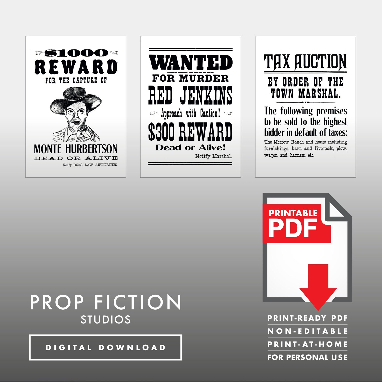 Vintage Wanted Posters: Printable Pdfs - Set of 8 Prop Flyers / Wild ...