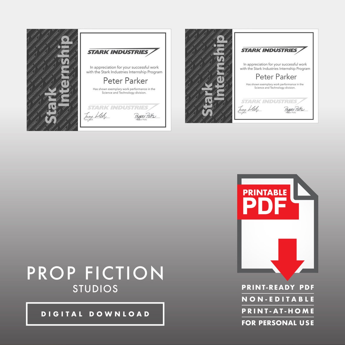 Stark Intership Certificates: Printable Pdfs - Set of Prop Certificates ...