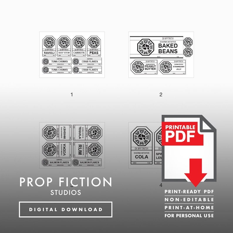 Dharma Swan Station: Printable PDF - Dharma Prop Food Cosplay Label Set ...