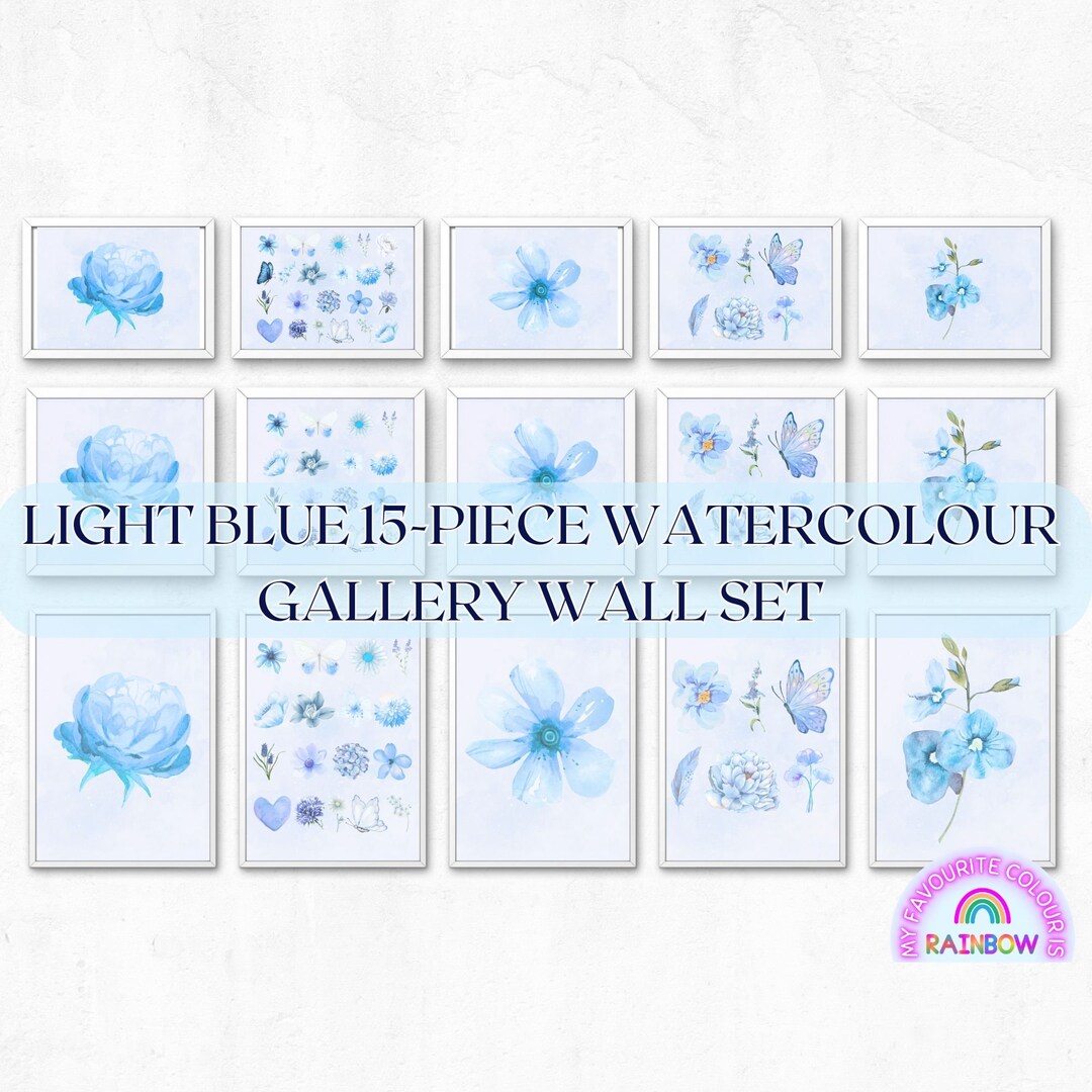 Blue Wall Art • Set of 3 Prints • Flower Prints • Blue Prints • Blue ...