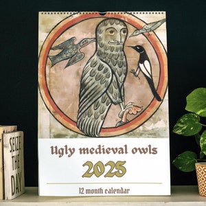 Funny Medieval Owl Paintings Calendar 2025 US & CA Version Calendar for ...
