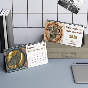 Desktop Calendar 2025 US&CA Version Funny Medieval Owl Paintings ...