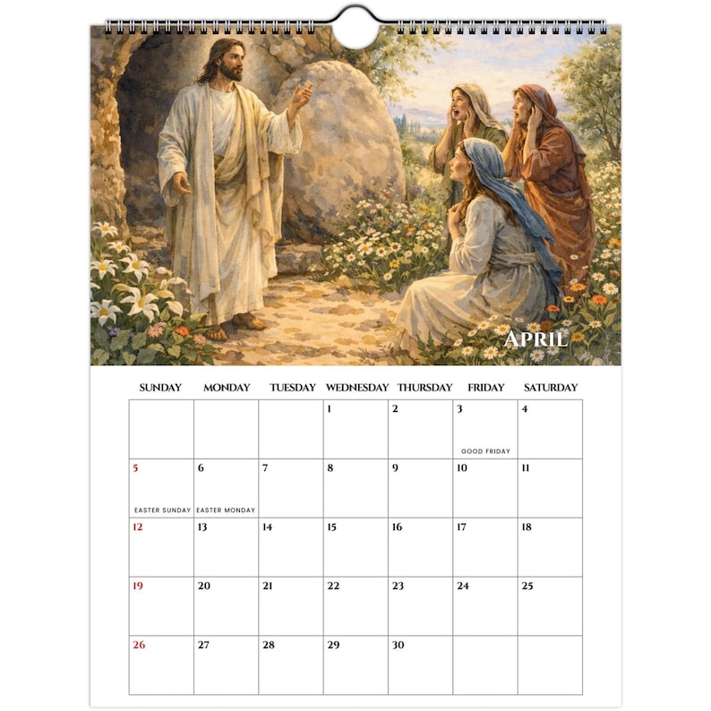 12 Month With Jesus Wall Calendar 2026 US, CA - Christian Wall Calendar ...