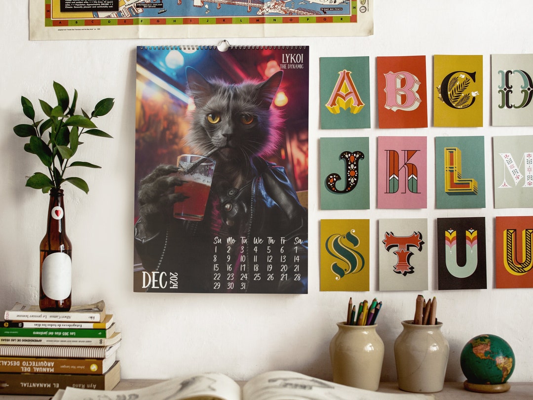 Wall Calendar 2024 Funny Badass Catss Calendar for Cat - Etsy