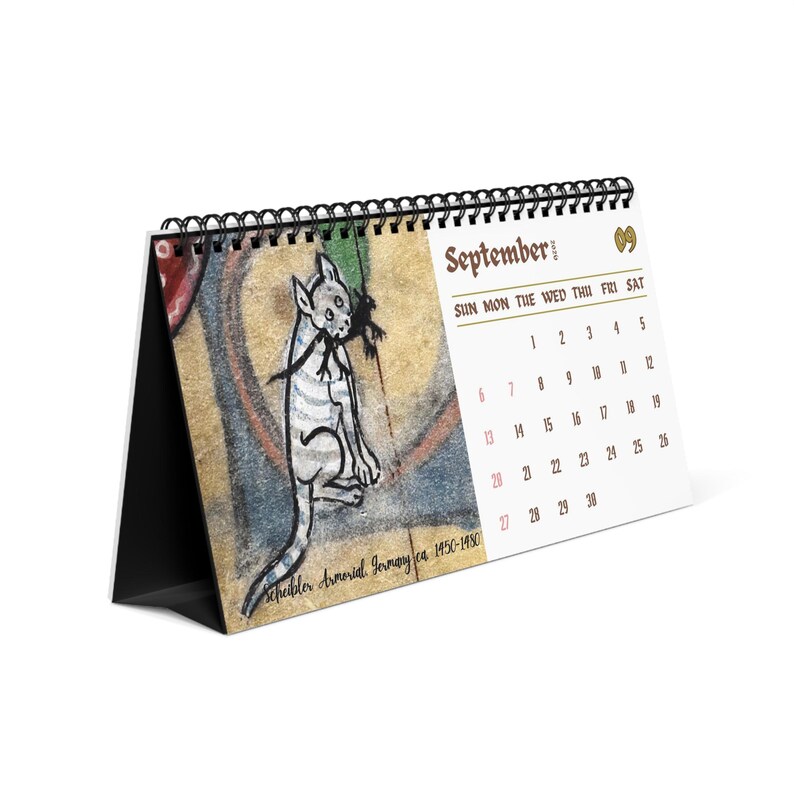Desktop Calendar 2026 - US&CA Version - Funny Medieval Cat Paintings ...
