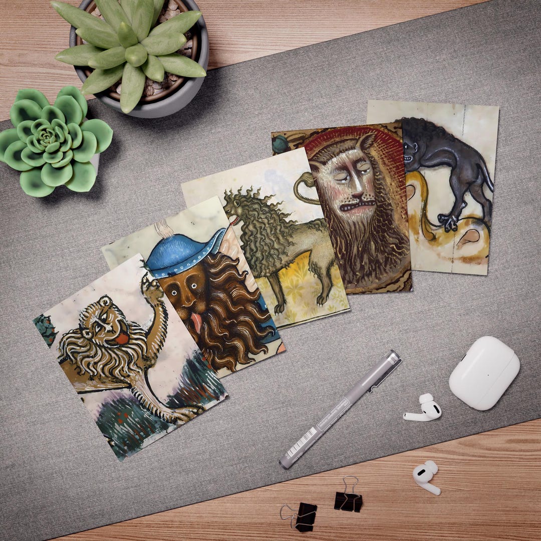 Set of 5 Hilarious Medieval Lions Greeting Cards With Envelopes - Etsy