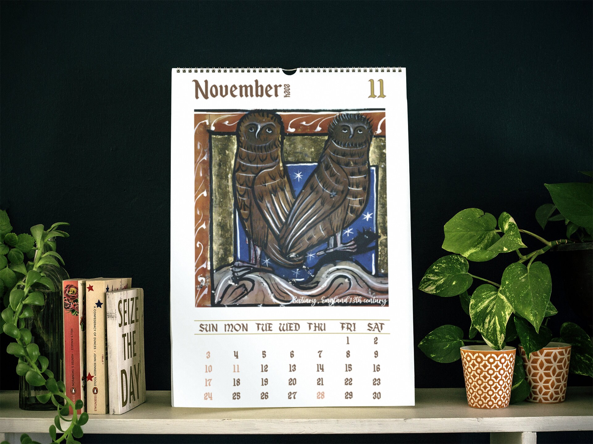 Medieval Owl Paintings Calendar 2024, Calendar for Pet Lovers ...
