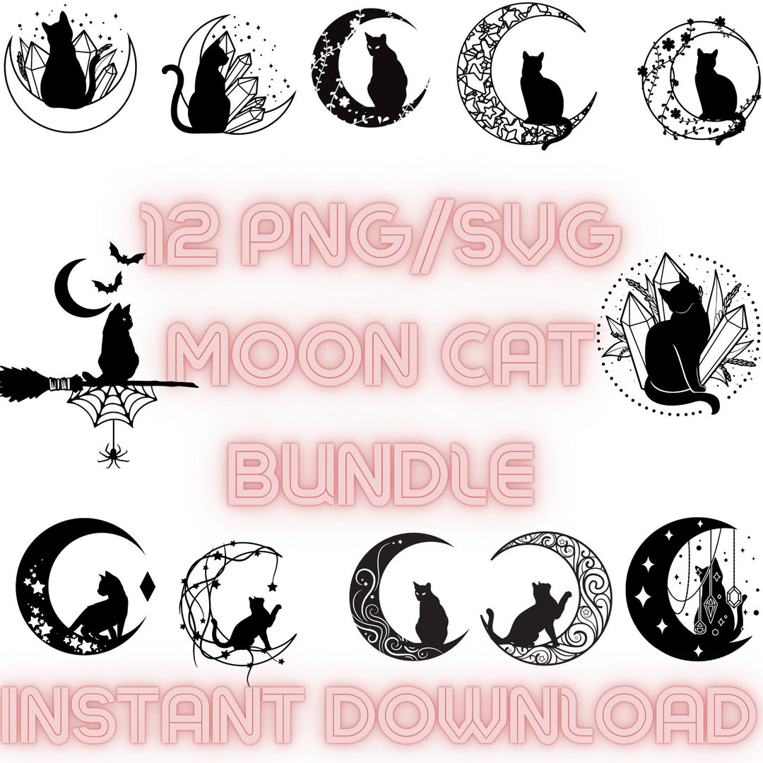 Gato Luna SVG PNG, Luna svg, Gato svg, Místico svg, Gato Mágico, Gato ...