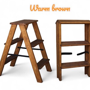 Brown Natural Wood Folding Small Ladder for Kitchen or Library Wooden ...