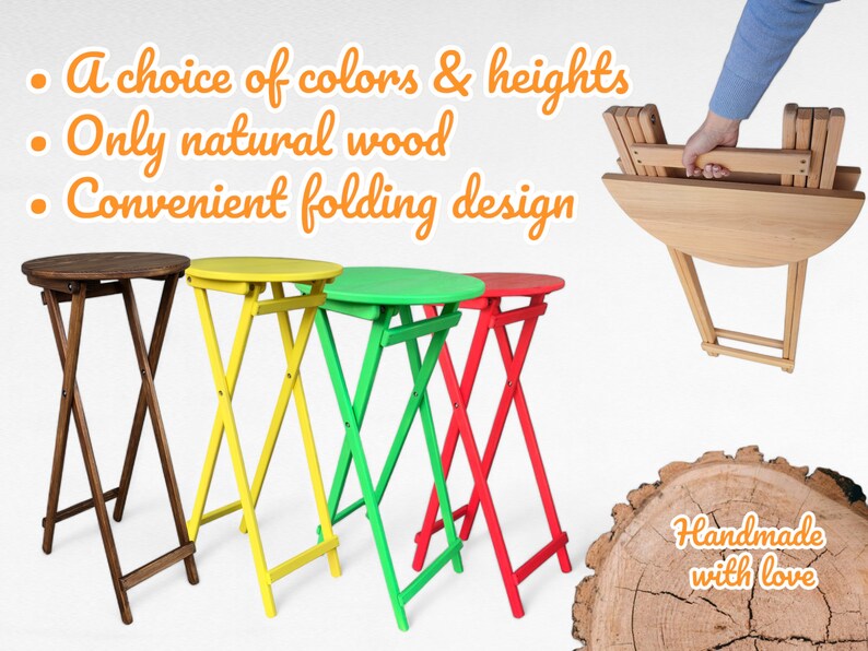 Folding Wooden Brown High Round Patio Table for Home or Outdoor for ...