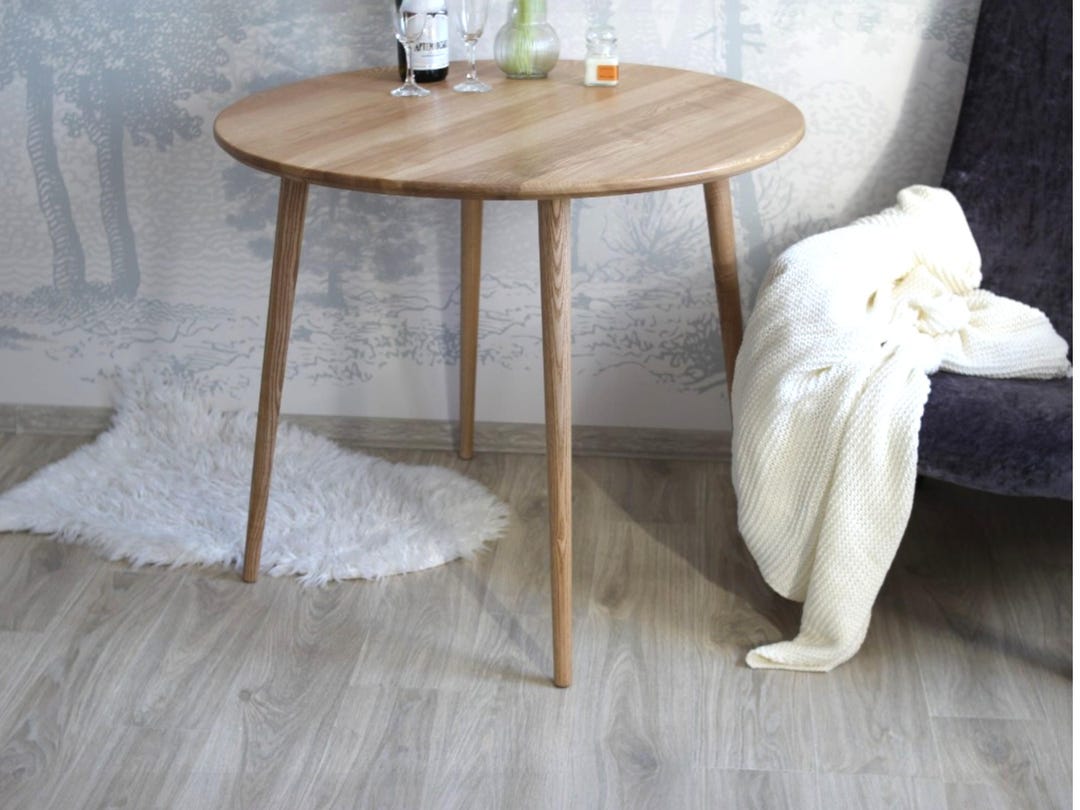 Solid Wood Round Dining Table — Natural Ash Hardwood Table — Modern ...