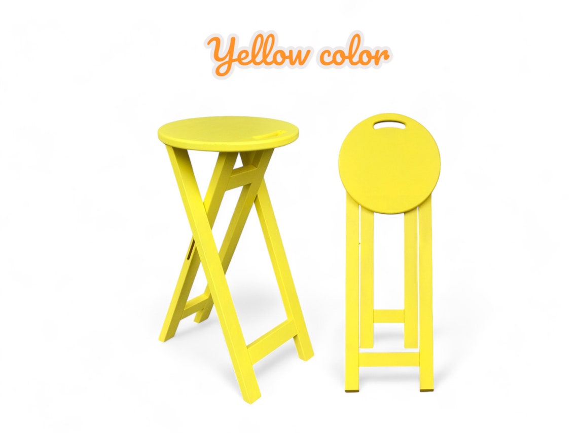 Dark Gray Wooden Folding Stool, Foldable Wooden Stool With Circular ...
