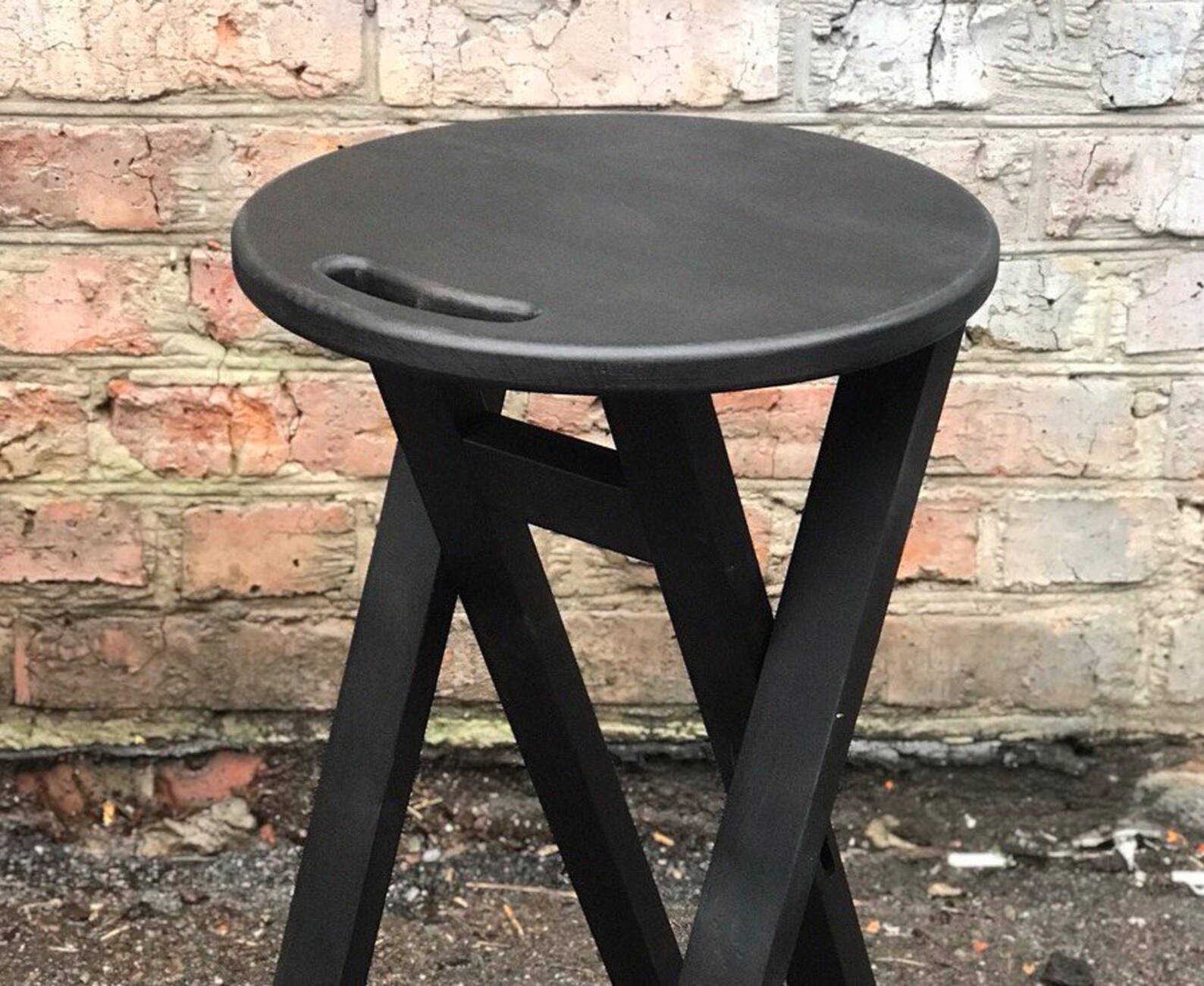 Ash Round Wooden Folding Stool, Foldable Wooden Stool With Circular ...