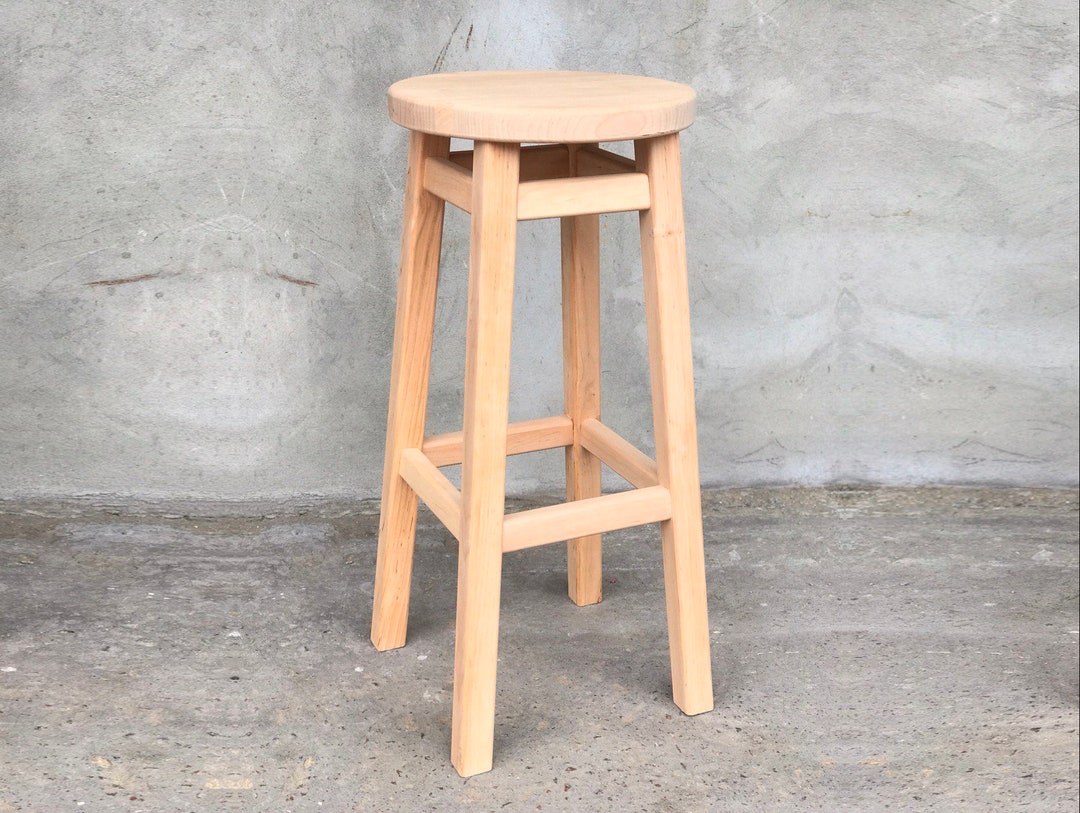 High Round Wooden Bar Stool Round Seat Handcrafted Sturdy Stylish ...