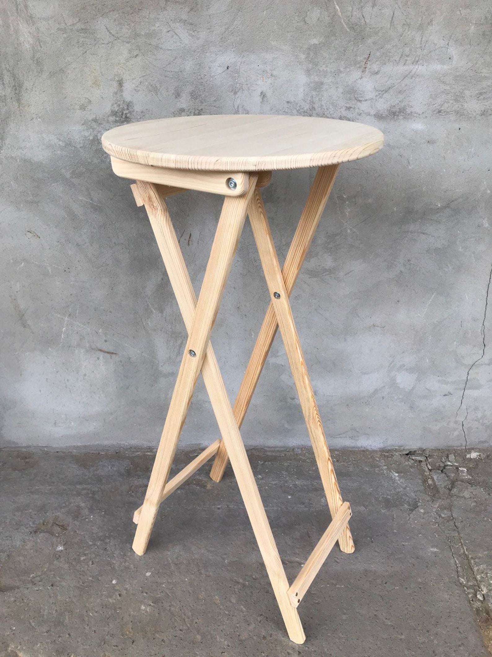 Compact Folding High Table, Collapsible Round Top Table, Natural Wood ...