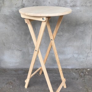 Compact Folding High Table, Collapsible Round Top Table, Natural Wood ...
