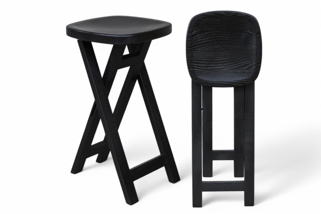 Black Solid Wooden Collapsible Folding Stool With Ergonomically Shaped ...
