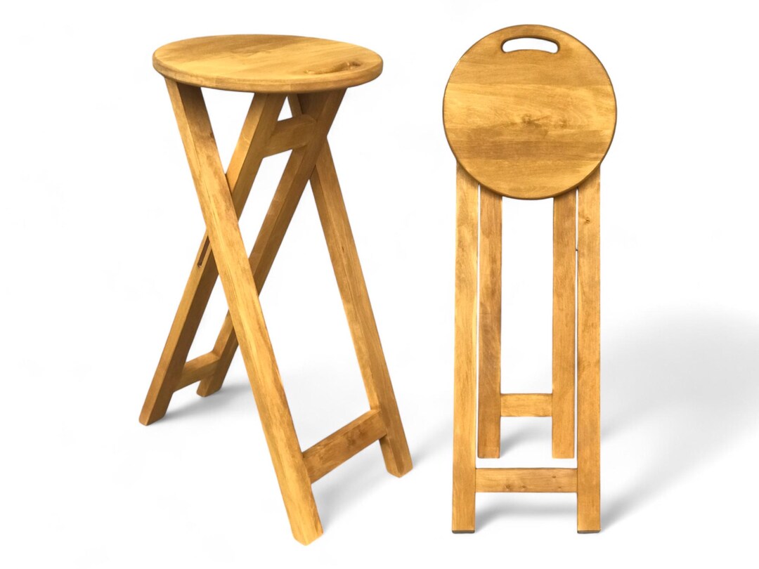Space-saving Stool Mustard Brown Wooden Folding Stool, Foldable Rustic ...