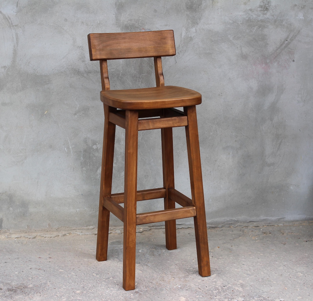 Tall Wooden Bar Stool – Solid Alder Wood With Ergonomic Seat & Curved ...