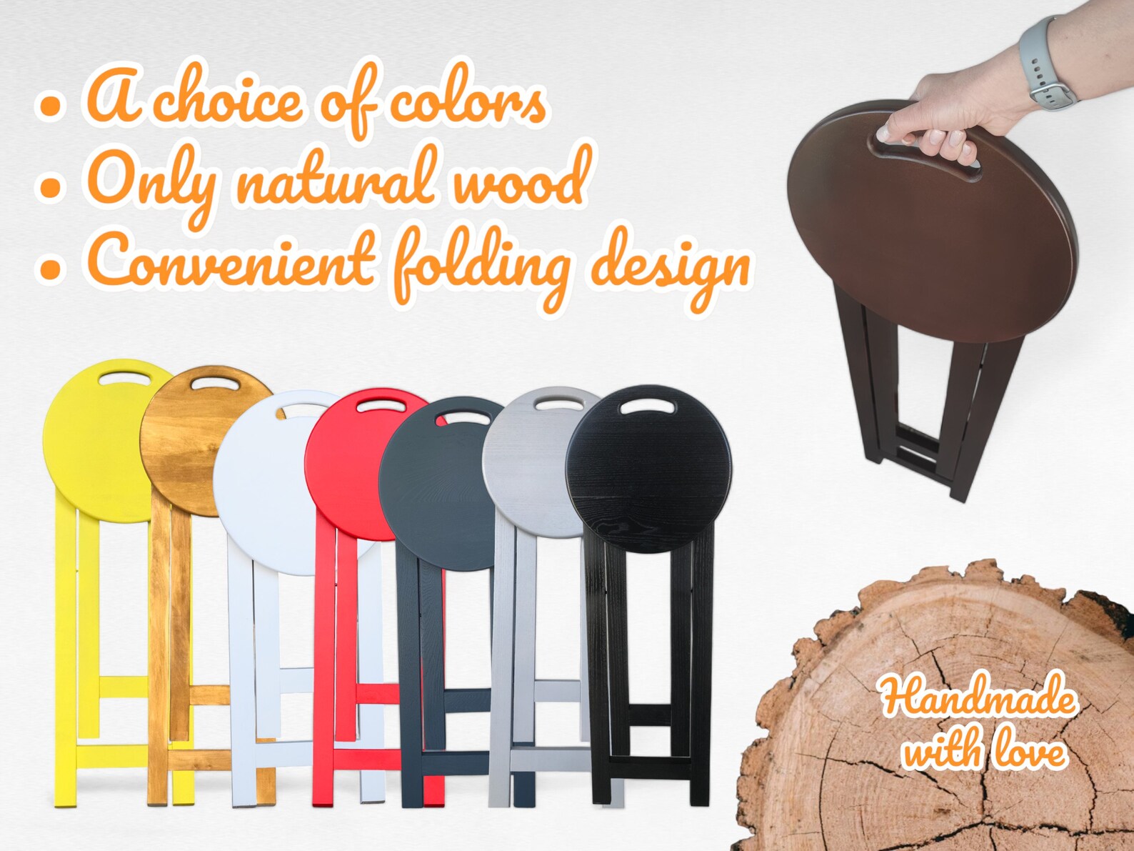 Dark Gray Wooden Folding Stool, Foldable Wooden Stool With Circular ...