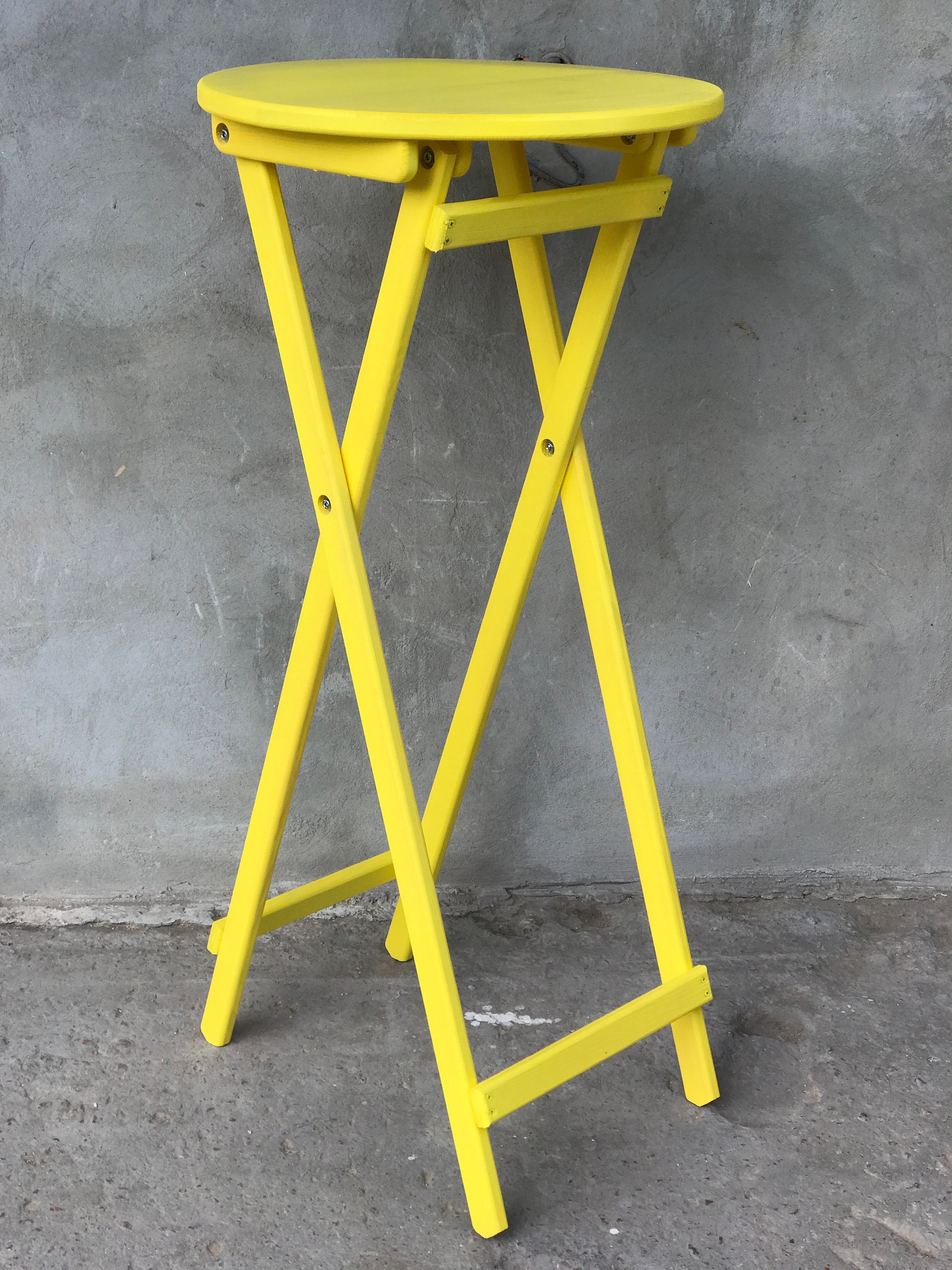 Compact Folding High Table, Collapsible Round Top Table, Natural Wood ...