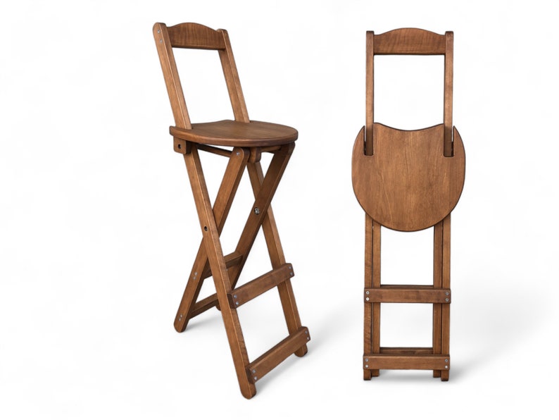 Tall Brown Folding Wooden Barstool With Semi-round Seat Space-saving ...
