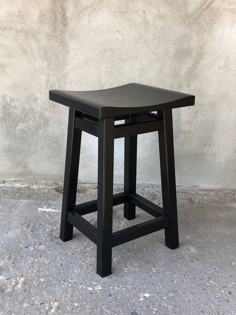 Asian Style Stool Comfortable Bar Seating Rectangular Stool Wooden ...