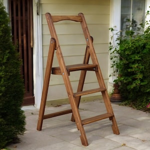 Natural Wood Folding Thin Ladder for Kitchen or Library Wooden ...