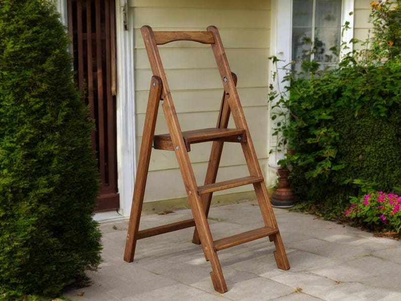 Natural Wood Folding Thin Ladder for Kitchen or Library Wooden ...