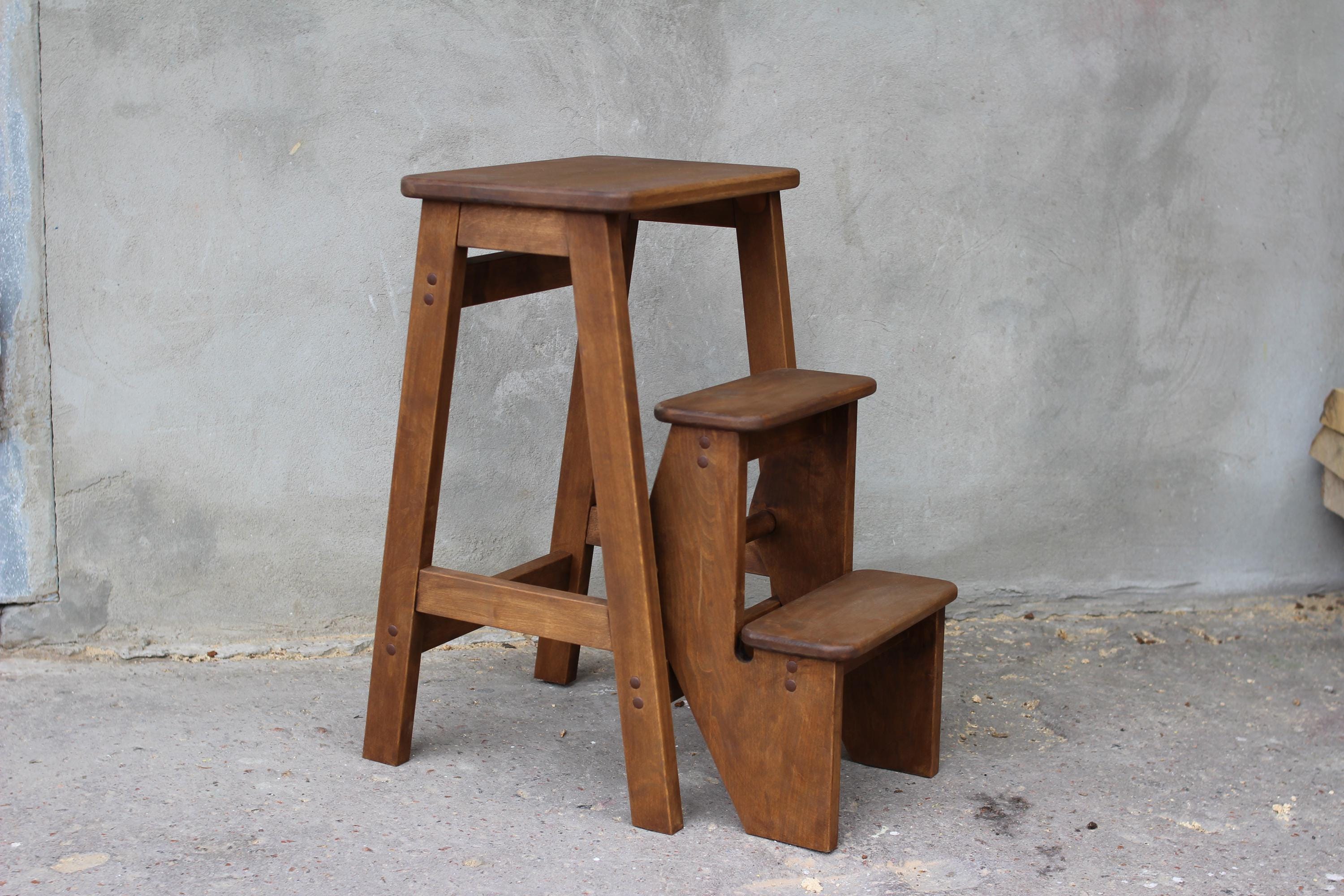 Convertible Wooden Step Stool Ladder Rustic Folding Ladder Seat ...