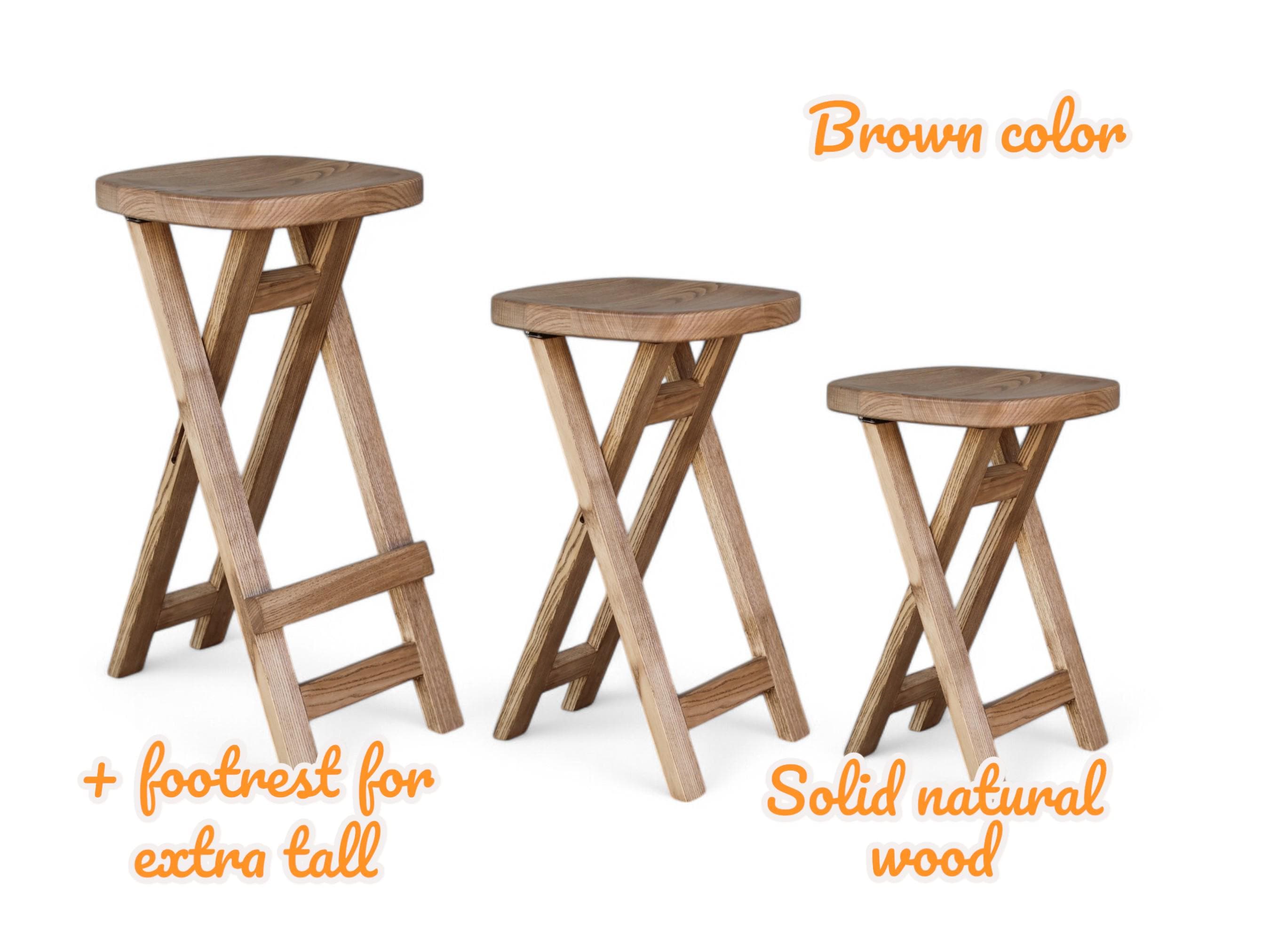 Solid Wooden Collapsible Folding Stool With Ergonomically Shaped Square ...
