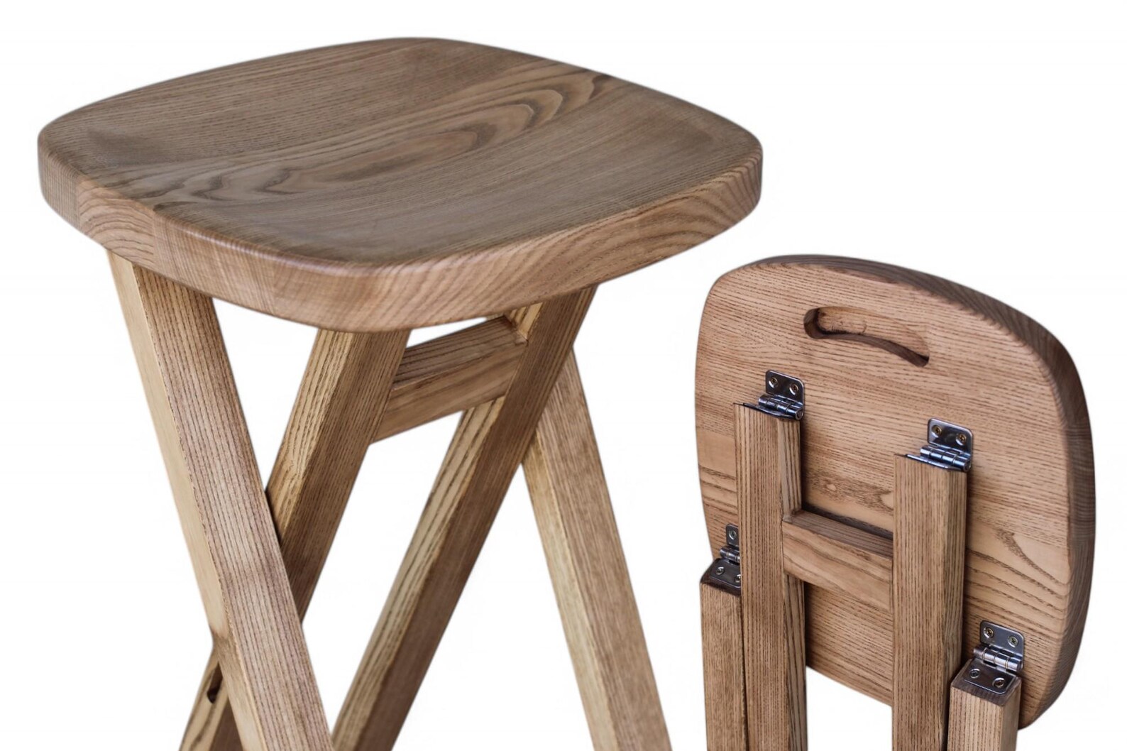Solid Wooden Collapsible Folding Stool With Ergonomically Shaped Square ...
