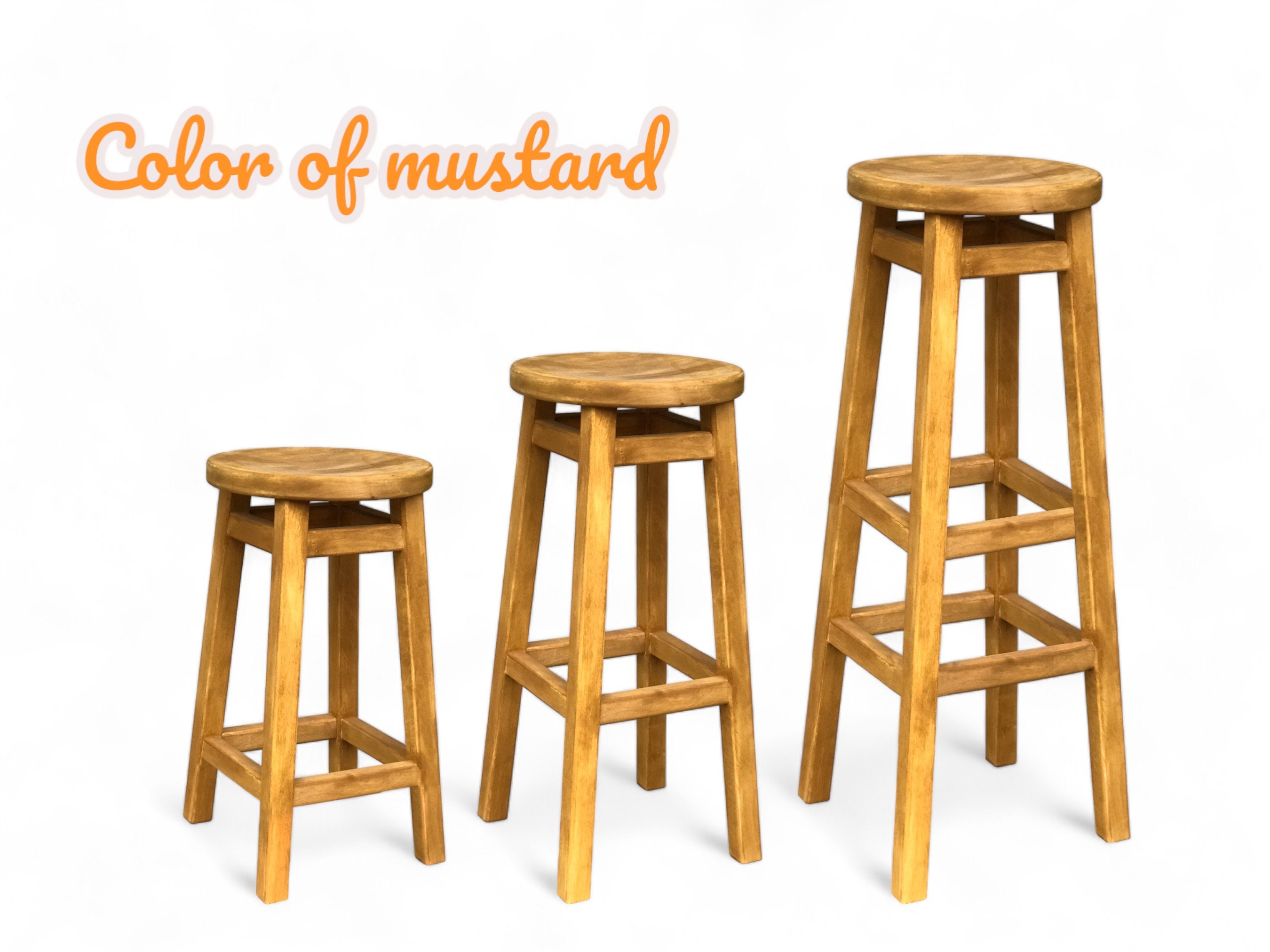 Black Rustic Wooden Bar Stool With Round Seat Handcrafted Sturdy and ...