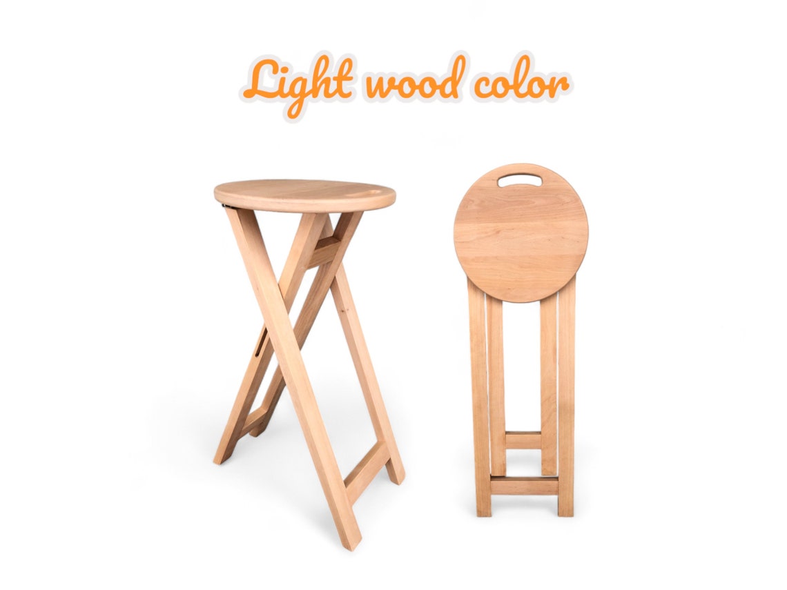 Dark Gray Wooden Folding Stool, Foldable Wooden Stool With Circular ...