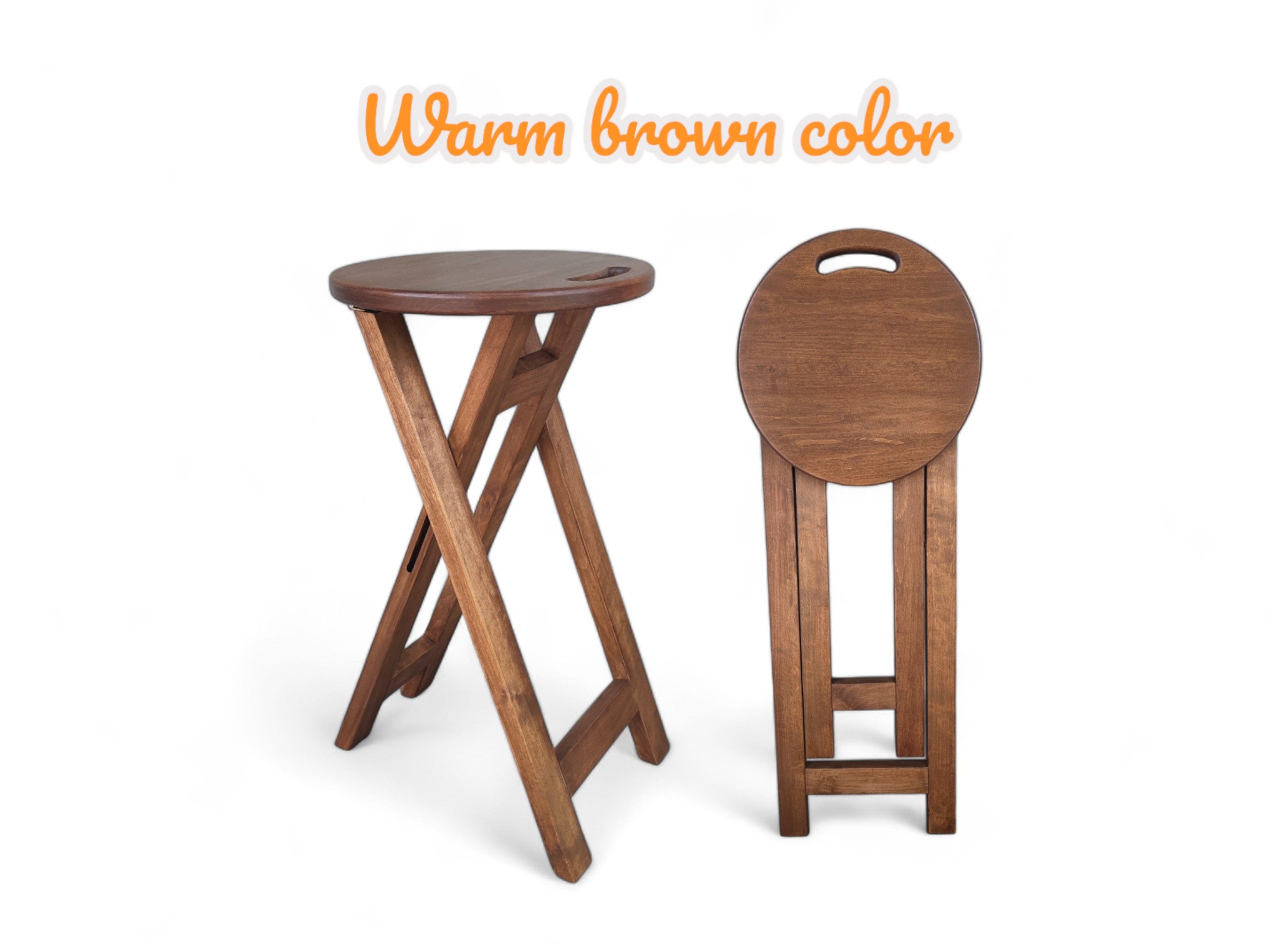 Dark Gray Wooden Folding Stool, Foldable Wooden Stool With Circular ...