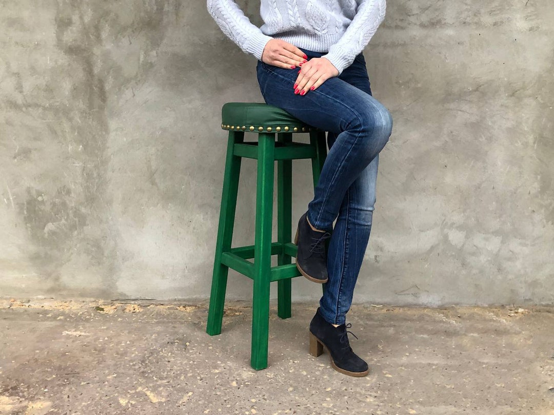 Green Fabric-covered Wooden Barstool With Nailhead Accents Irish Bar ...