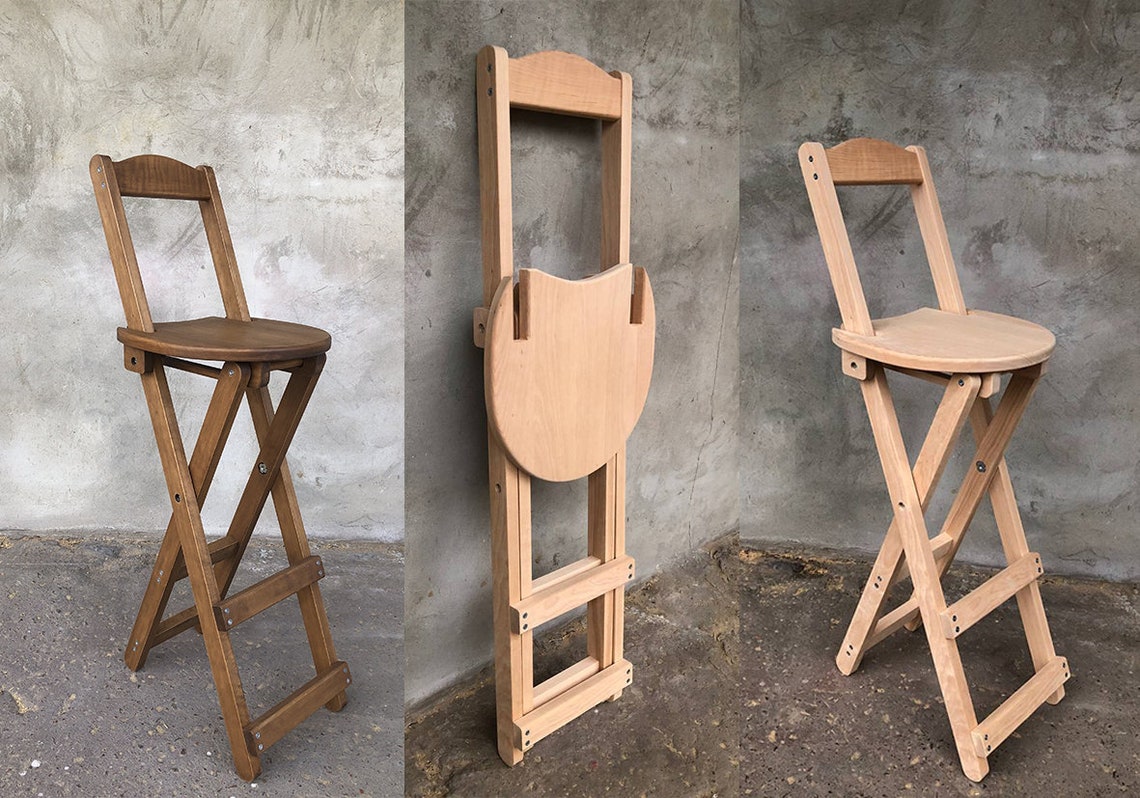 Folding Wooden Barstool With Semi-round Seat Space-saving Elegance for ...
