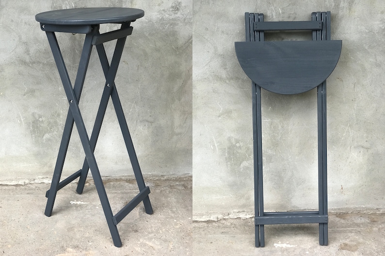 Compact Folding High Table, Collapsible Round Top Table, Natural Wood ...