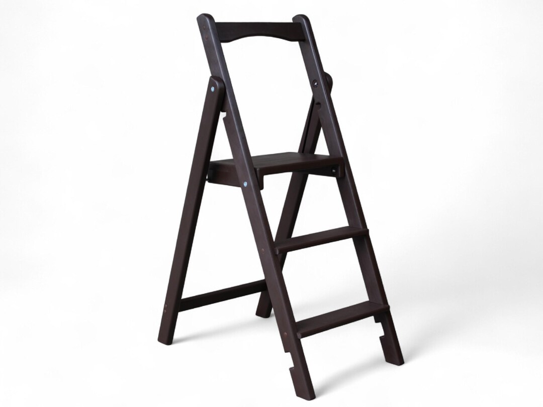 Dark Brown Wooden Stepladder With High Handle Natural Wood Folding Thin ...