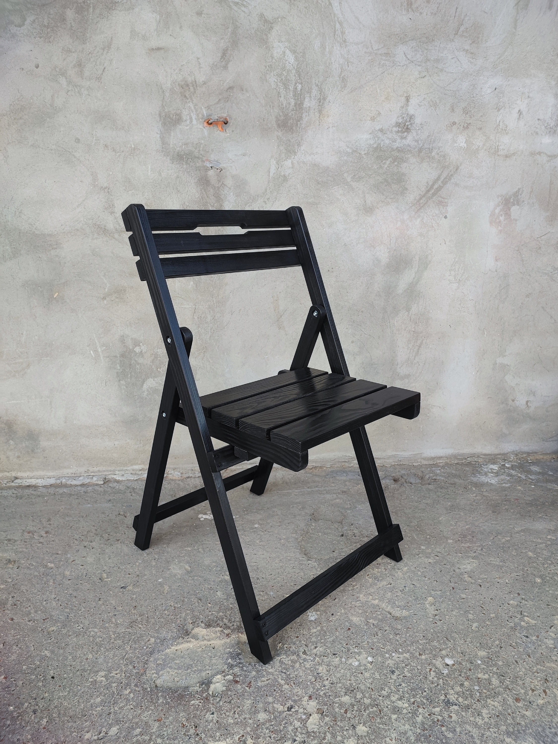 Black Foldable Seating Rustic Chair Folding Seat Natural Wood Outdoor ...