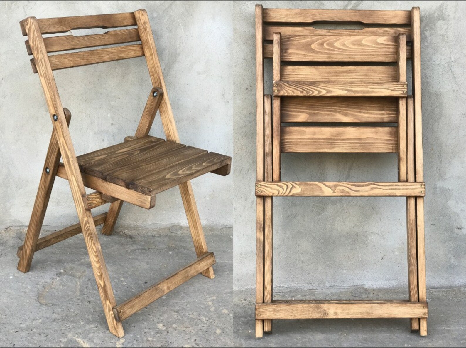 Black Foldable Seating Rustic Chair Folding Seat Natural Wood Outdoor ...