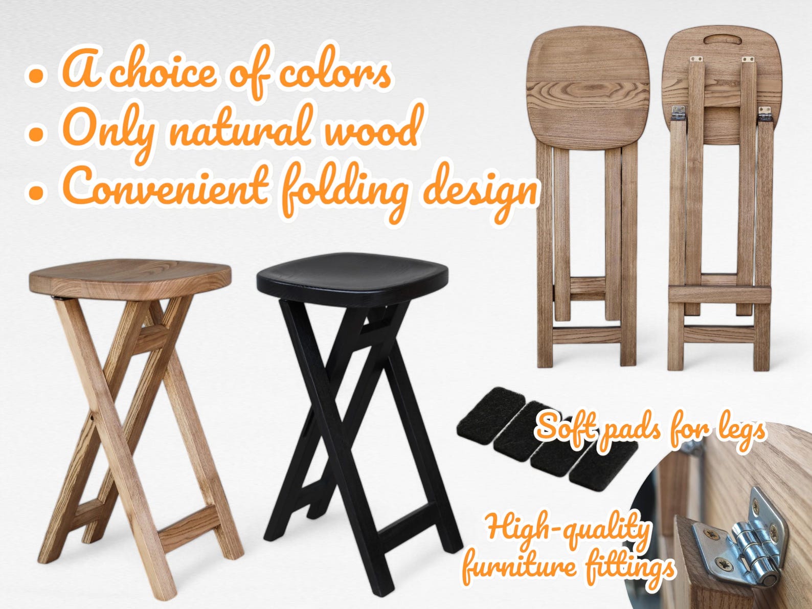 Solid Wooden Collapsible Folding Stool With Ergonomically Shaped Square ...