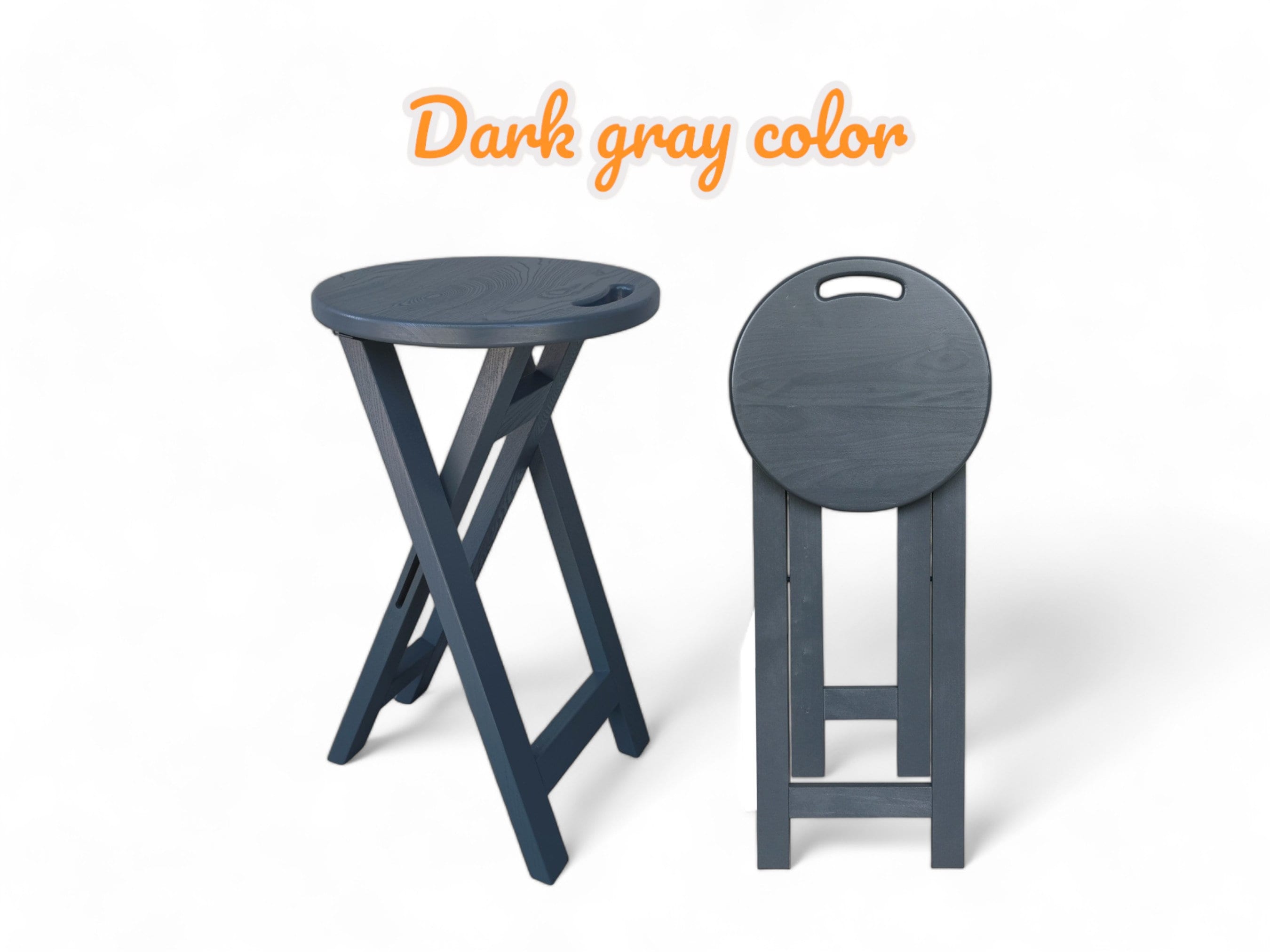 Dark Gray Wooden Folding Stool, Foldable Wooden Stool With Circular ...