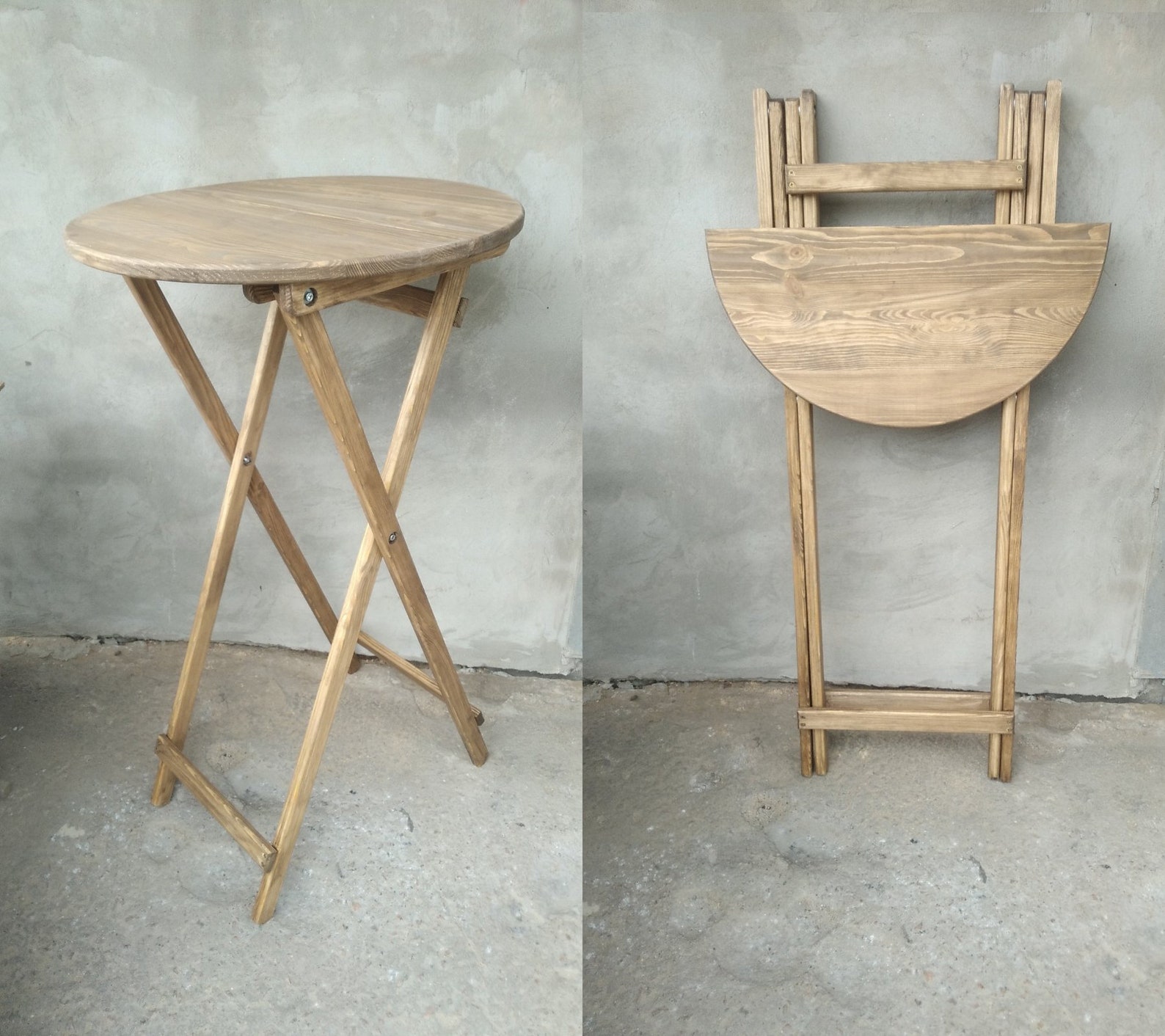 Compact Folding High Table, Collapsible Round Top Table, Natural Wood ...