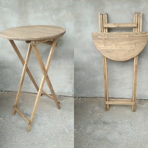 Compact Folding High Table, Collapsible Round Top Table, Natural Wood ...